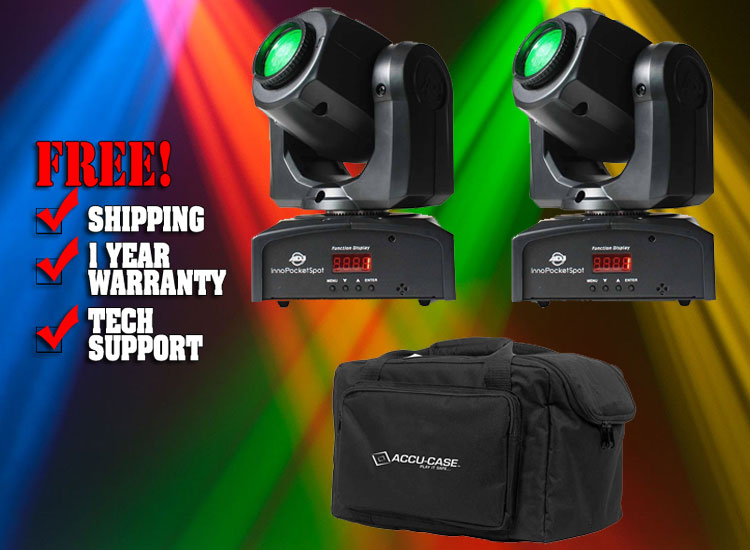 ADJ Pocket Spot Pak: 2x Inno Pocket Spot Moving Heads with F4 Par Bag ...